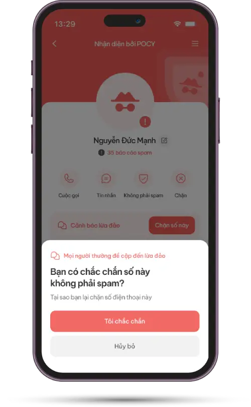 Pocy - Ứng dụng bảo vệ người dùng khỏi spam cuộc gọi - SMS